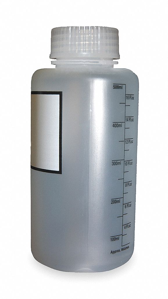 Narrow Mouth Round Graduated Bottle, Plastic, 1 EA - Grainger