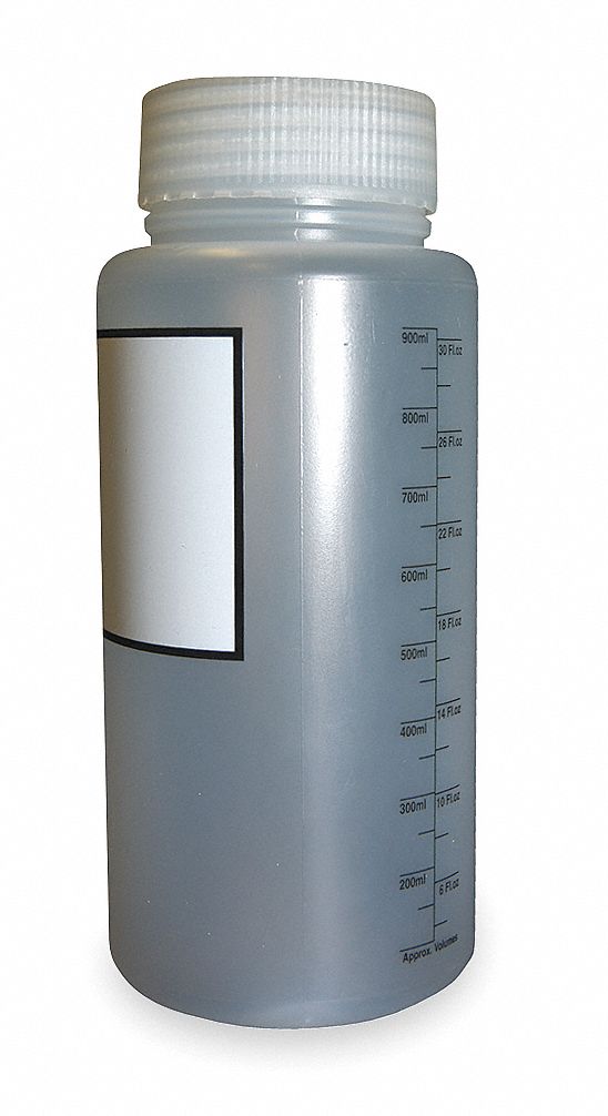 Wide Mouth Round Graduated Bottle, Plastic, 1 EA - Grainger