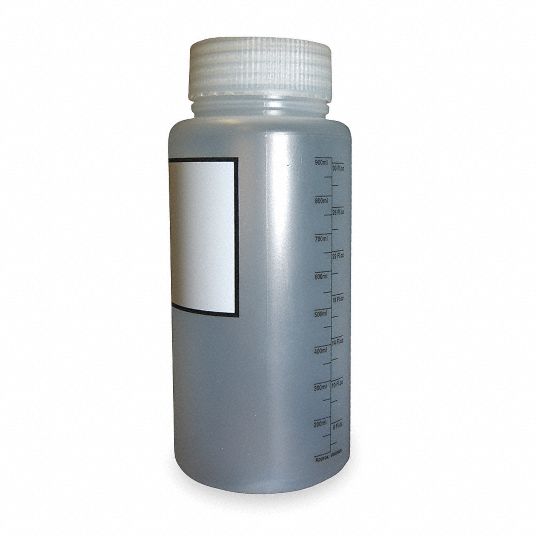 Wide Mouth Round Graduated Bottle, Plastic, 1 EA - Grainger