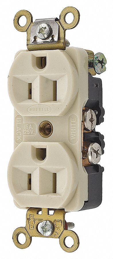 15, Commercial, Receptacle, Ivory, No Tamper Resistant - Grainger