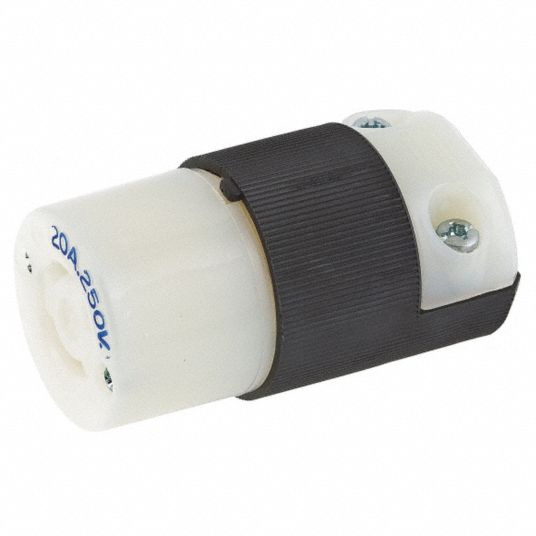 HUBBELL Locking Connector: L2-20R, 20, 250V AC, 2 Poles, Black/White ...