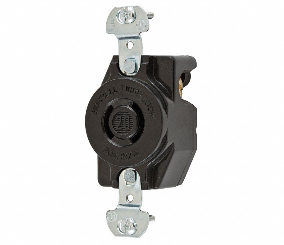 HUBBELL WIRING DEVICE-KELLEMS Receptáculo,Negro, 20 Amperes, 250VCA ...