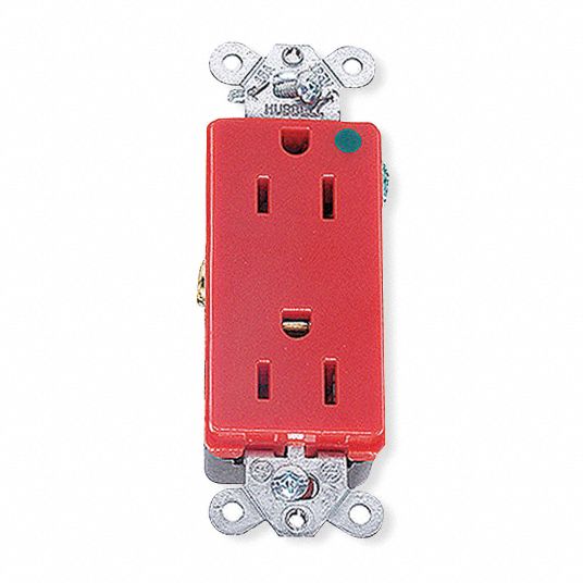 15, Hospital Grade, Receptacle, Red, No Tamper Resistant - Grainger