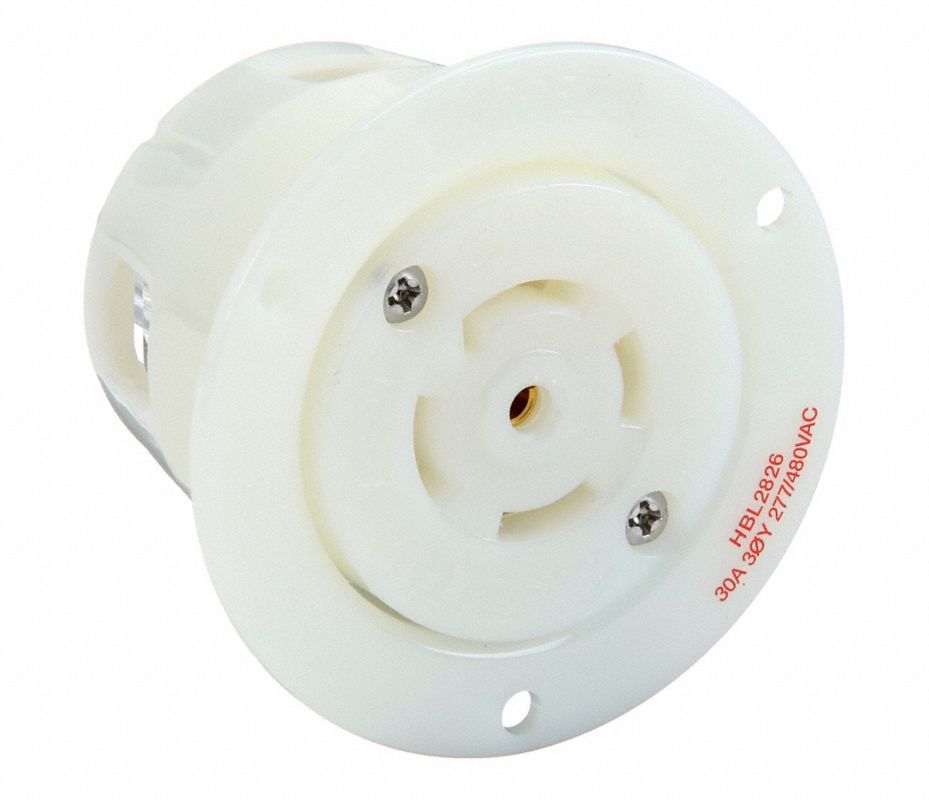 HUBBELL Receptáculo con Brida,Blanco, 30 Amperes, 277/480VCA Voltaje ...