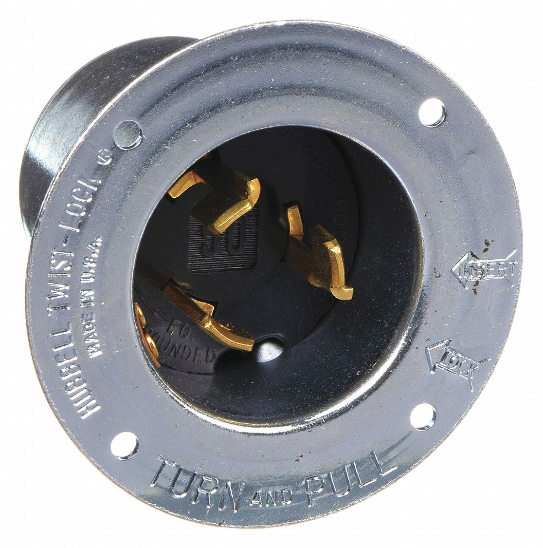 Non-NEMA, 50 A, Flanged Locking Inlet - 3D735|HBL3775 - Grainger