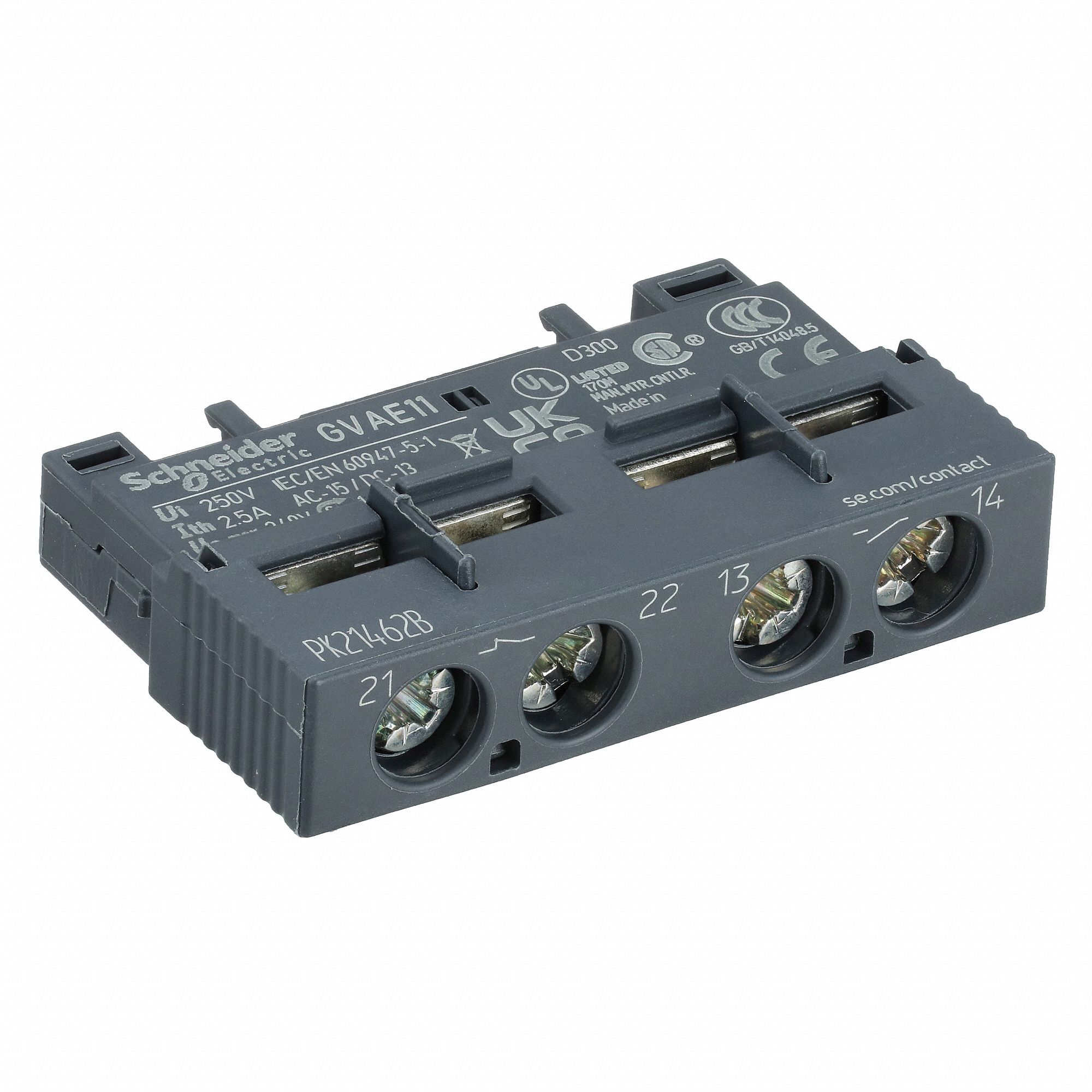 SCHNEIDER, 1NO/1NC, 2.5 A Max Current (AC), Auxiliary Contact - 3DA33 ...