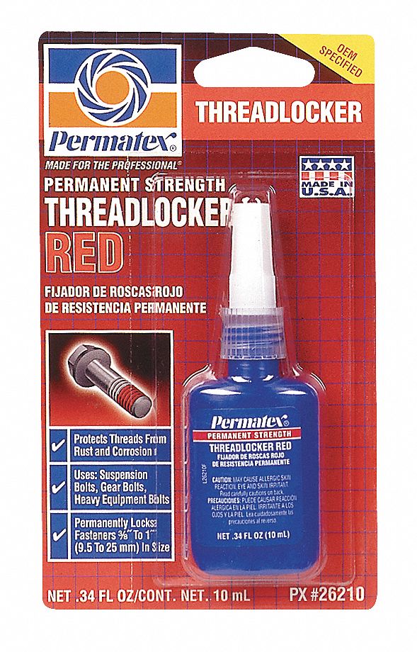 High-Strength Threadlocker, Red, 10mL Bottle - Grainger