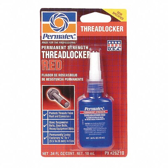 High-Strength Threadlocker, Red, 10mL Bottle - Grainger