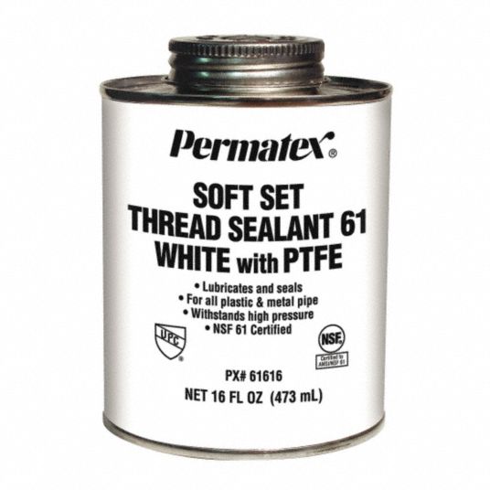 PERMATEX 16 oz Brush Can Thread Sealant With PTFE with 3000 psi, White ...