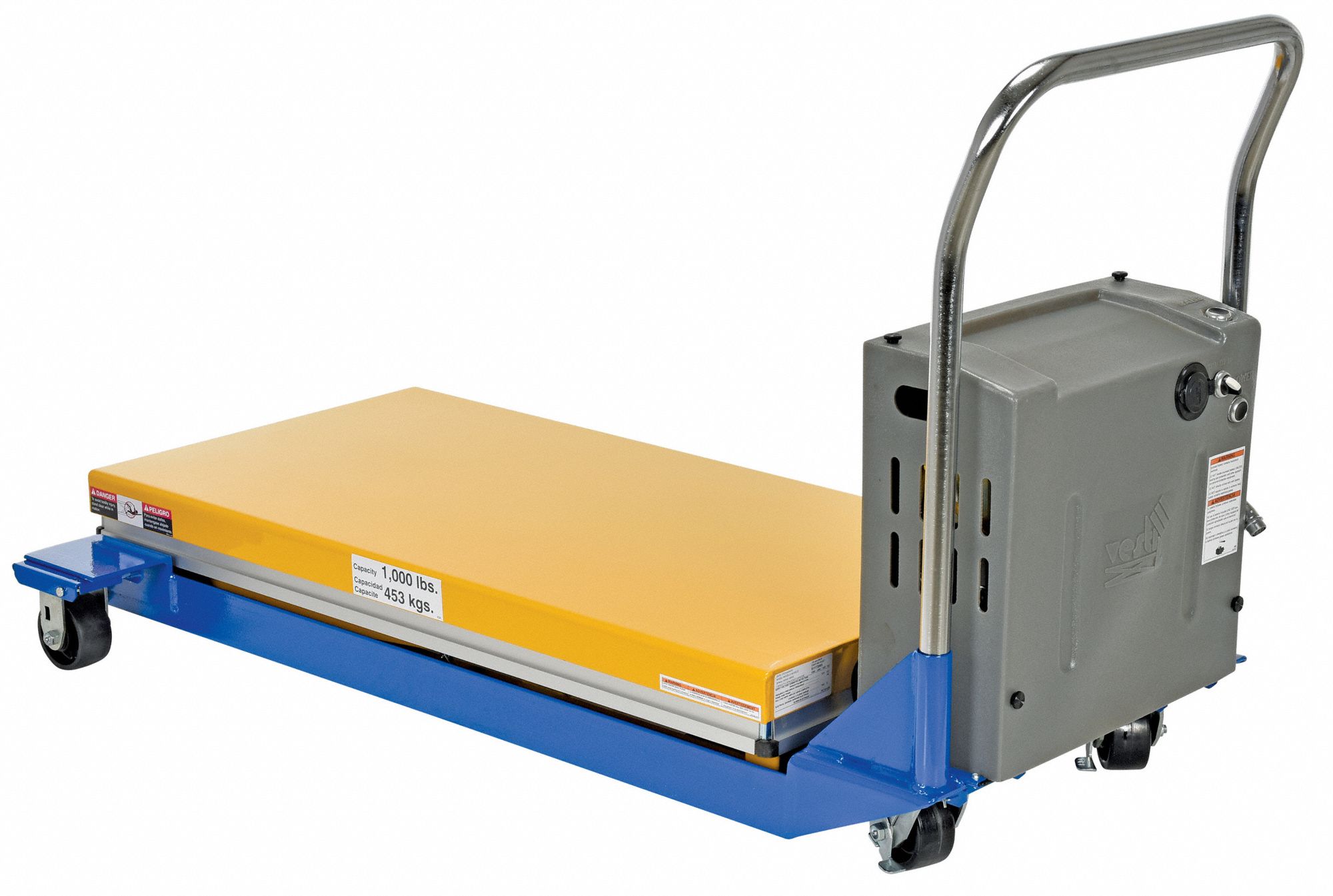 VESTIL Powered-Lift/Manual-Push Mobile Scissor-Lift Table, 1,000 lb ...
