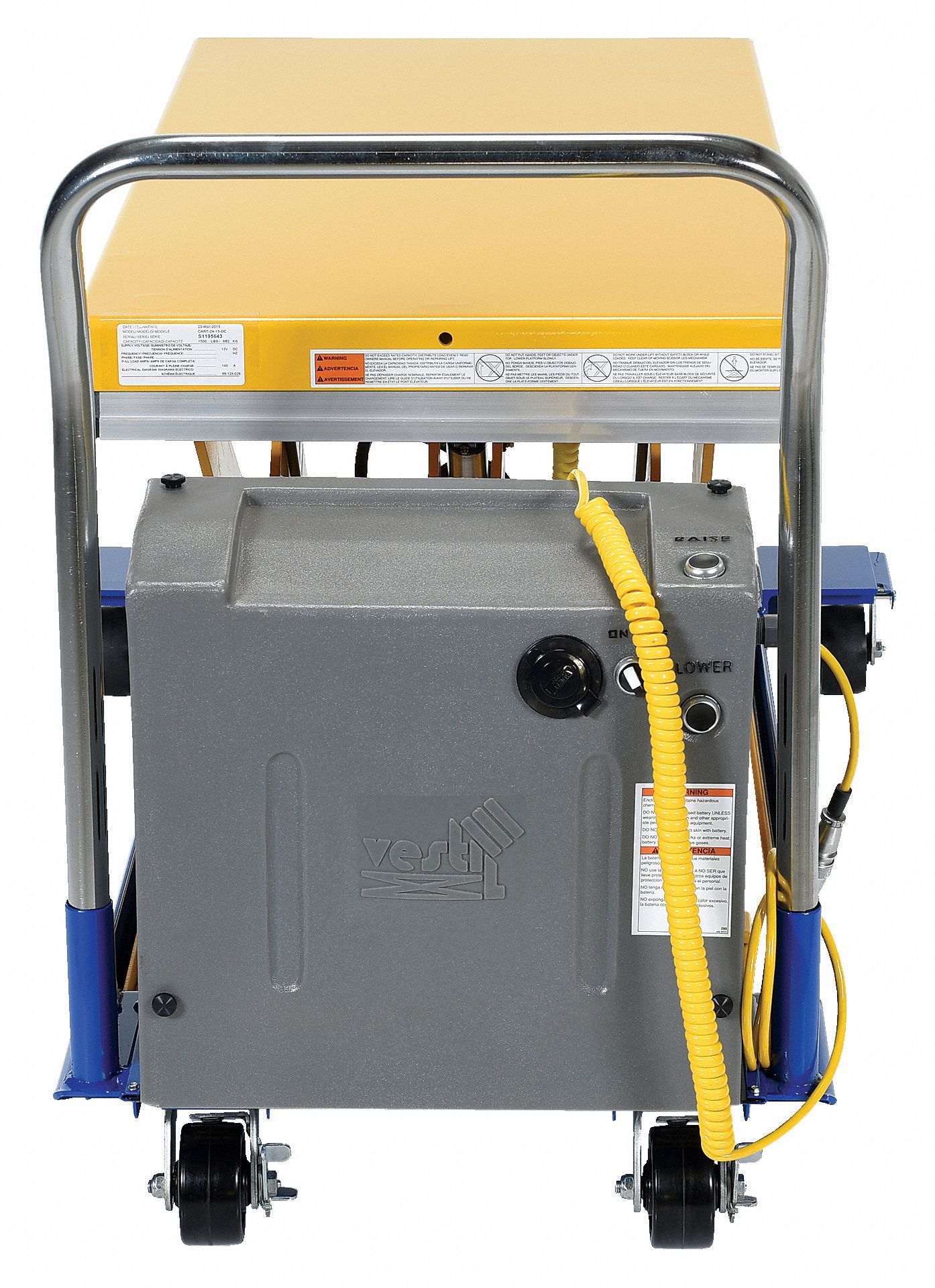 VESTIL Powered-Lift/Manual-Push Mobile Scissor-Lift Table: 1,500 lb ...