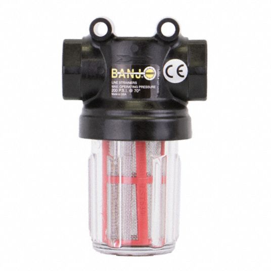 BANJO Inline Strainer: Polypropylene, 1/2 in, NPT, 28 mesh, 191 psi, 4 ...