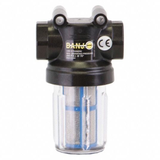 BANJO Inline Strainer: Polypropylene, 1/2 in, NPT, 48 mesh, 191 psi, 4 ...