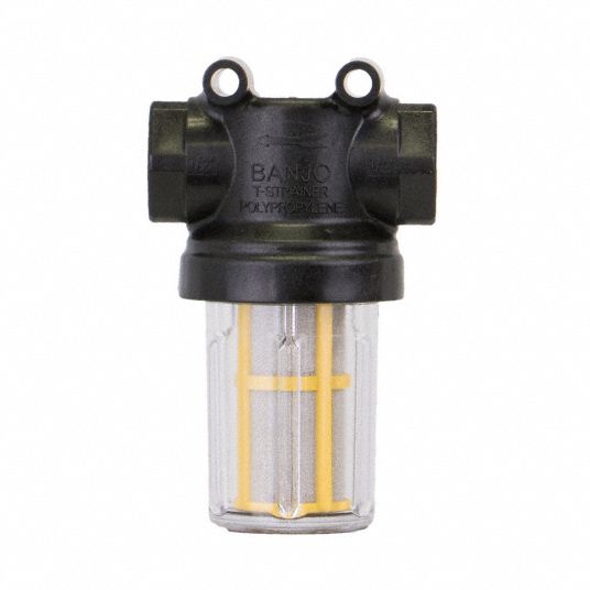 BANJO Inline Strainer: Polypropylene, 1/2 in, NPT, 80 mesh, 191 psi, 4 ...