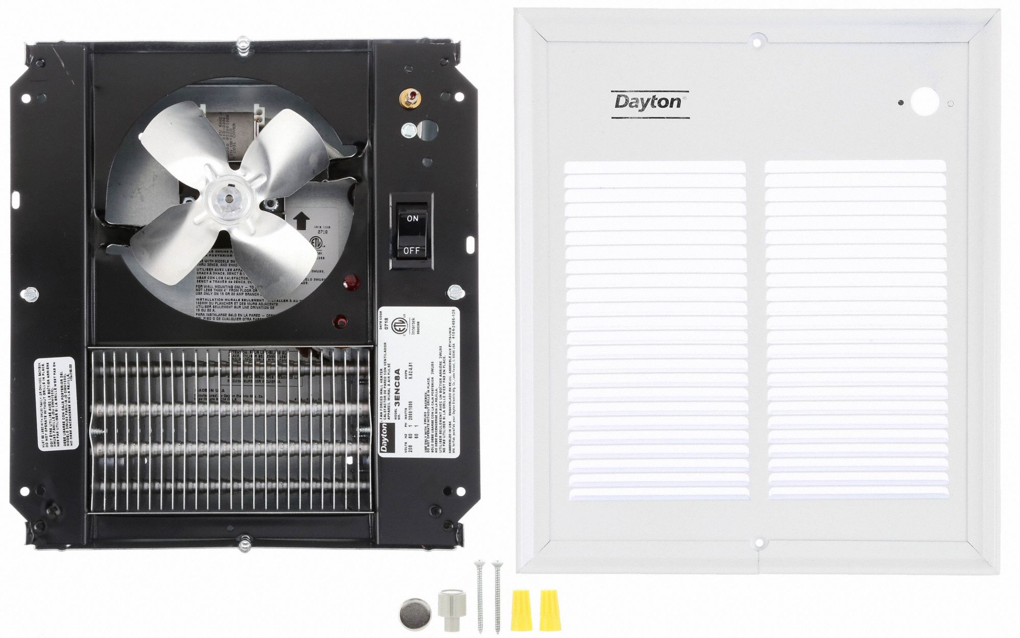 DAYTON Recessed Electric Wall-Mount Heater, 2,000W, 208V AC, 1-phase ...