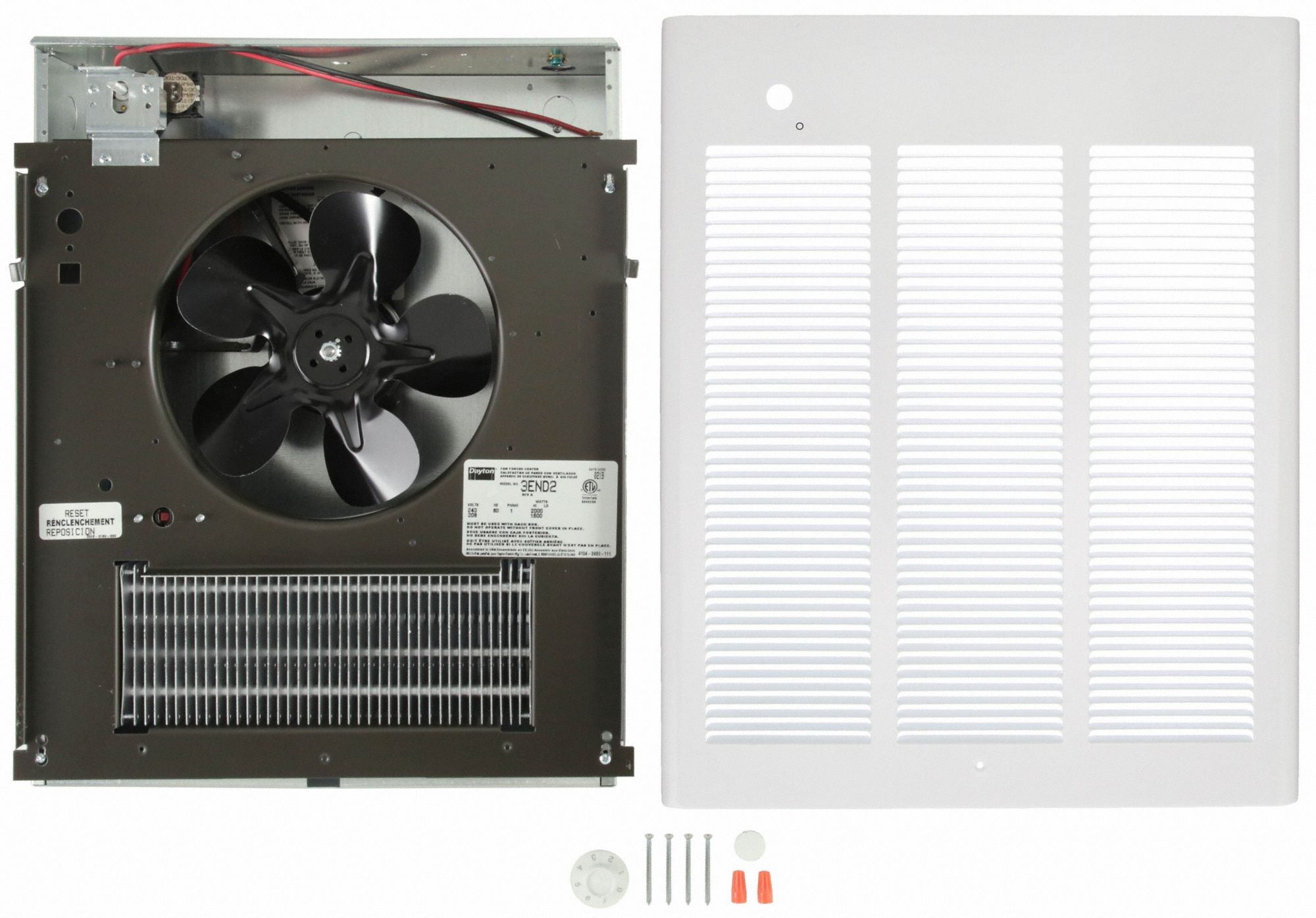 DAYTON Recessed Electric Wall-Mount Heater, 1500W/2000W, 208/240V AC, 1 ...