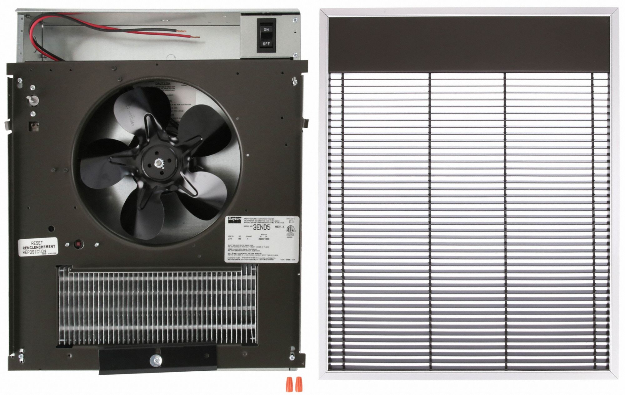 DAYTON Recessed Electric Wall-Mount Heater, 1,500W/3,000W, 277V AC, 1 ...