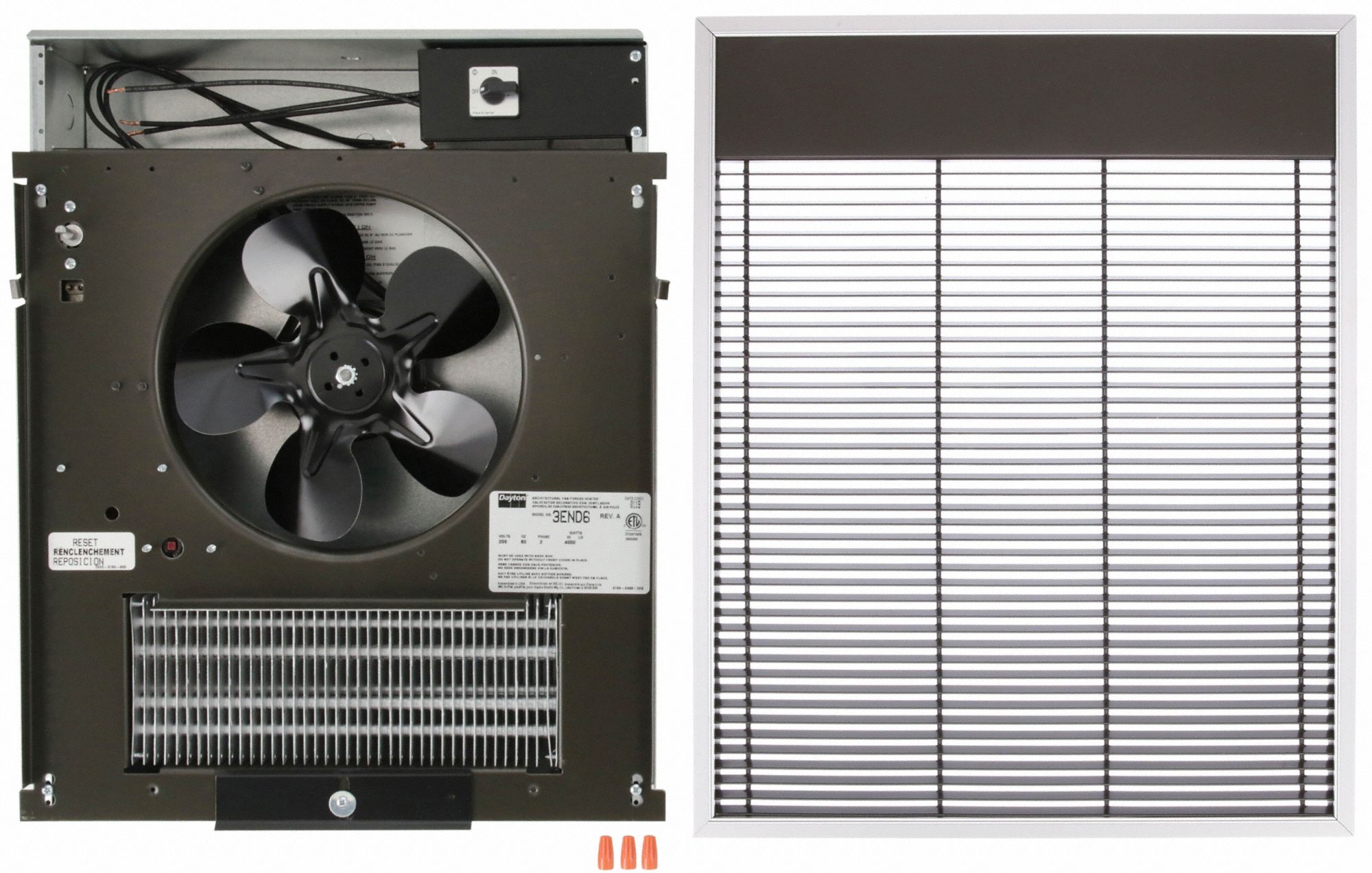 DAYTON Recessed Electric Wall-Mount Heater, 2,000W/4,000W, 208V AC, 3 ...