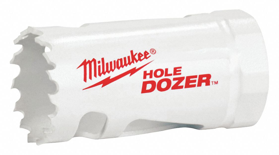 MILWAUKEE Hole Saw: 1 in Saw Dia., 3.5 Teeth per Inch, 1 5/8 in Max. Cutting Dp, 1/2"-20 Thread ...