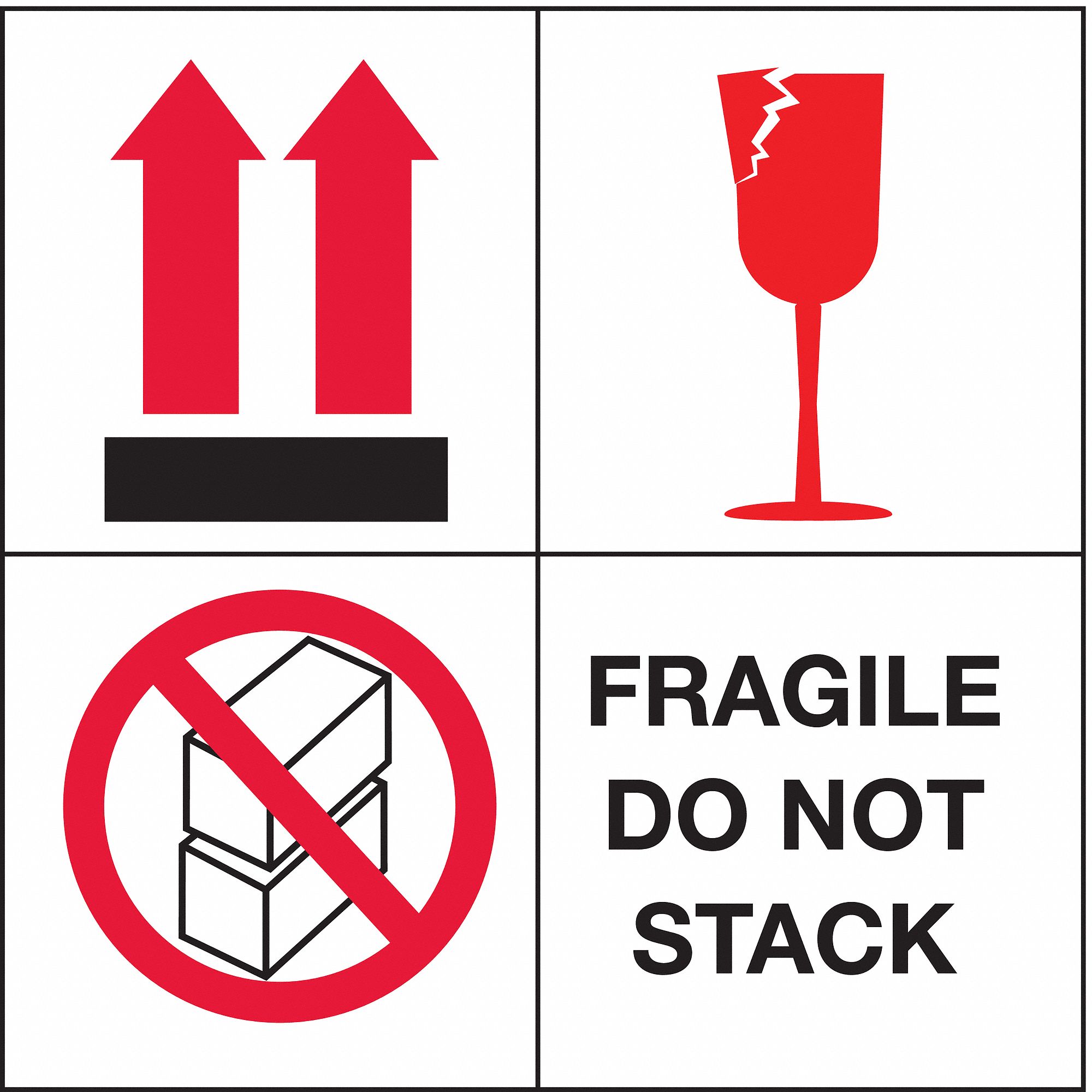 Fragile 4 Square, 4 in x 4 in, Instructional Handling Label - 16U881 ...