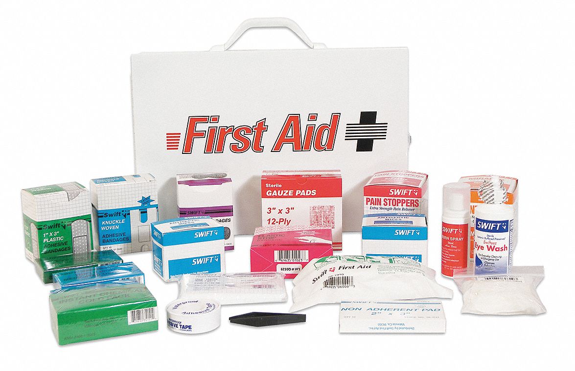 First Aid Kit, Kit, Steel, General Purpose, 100 People Served per Kit ...
