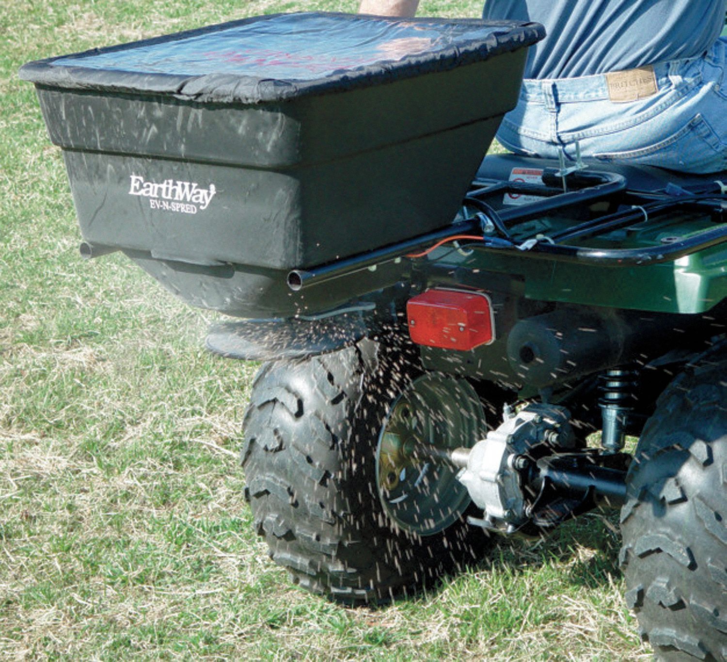 EARTHWAY ATV Spreader, 100 lb. Capacity, 3 Hole Drop Type, Cable Flow ...