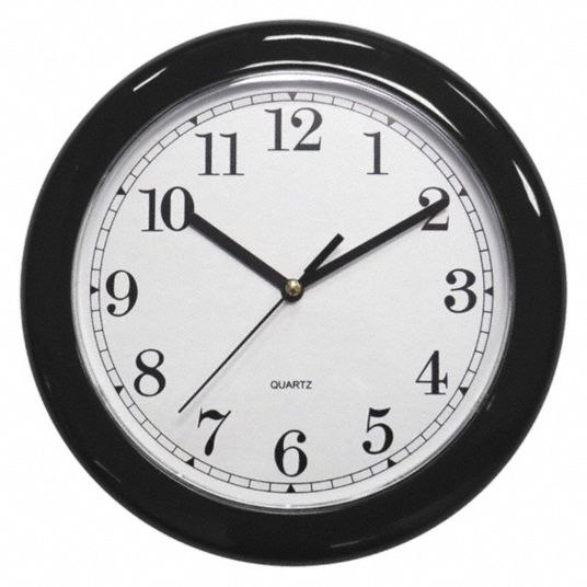 8 1/2 in Round Arabic Wall Clock, Black Plastic Frame - Grainger