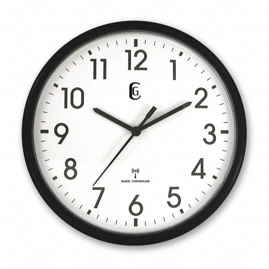 13 1/2 in Round Arabic Wall Clock, Black Plastic Frame - Grainger