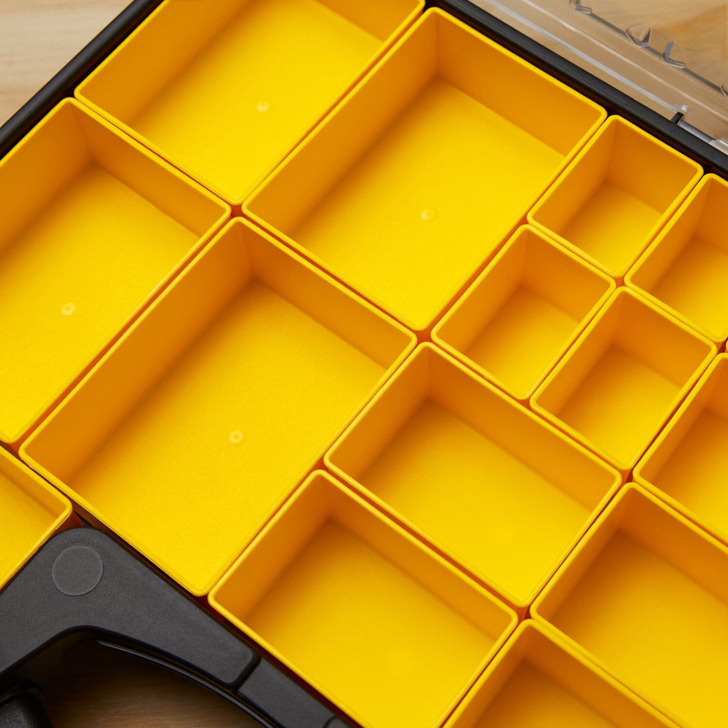 STANLEY Compartment Box: 16 1/2 in x 2 1/8 in, Clear/Black/Yellow, 25 ...