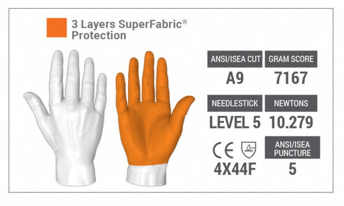 HEXARMOR Coated Gloves: L ( 9 ), ANSI Needlestick Level 5, ANSI Cut Level A9, Rough, Latex, 1 PR ...
