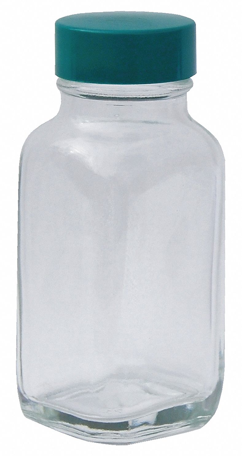 Wide Mouth Square Square Glass Bottle, Glass, 1 EA - Grainger