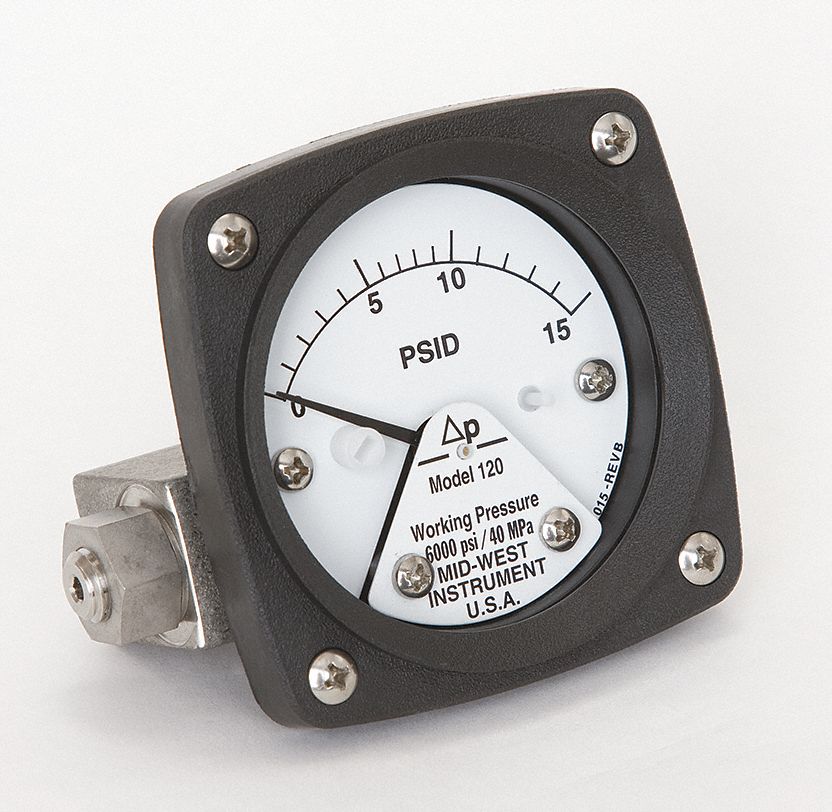 MIDWEST INSTRUMENT Differential Pressure Gauge: 0 to 15 psid, Back, 1/4 ...