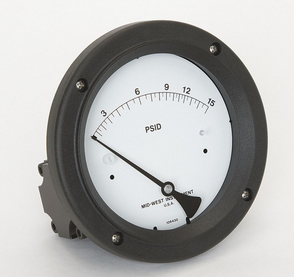 MIDWEST INSTRUMENT Differential Pressure Gauge: 0 to 15 psid, Back, 1/4 ...