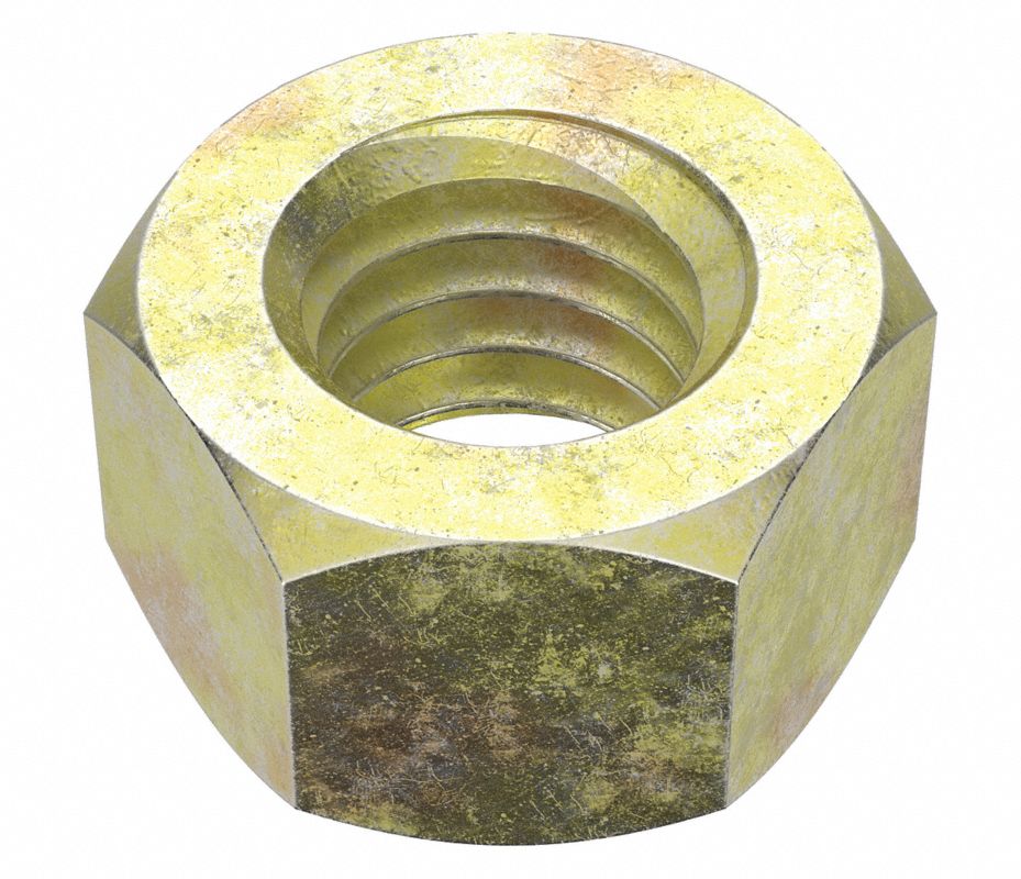 APPROVED VENDOR Tuerca Hexagonal 3/8"-16, Zinc Amarillo, Grado 8, Acero, Derecha, ASME B18.2.2 ...