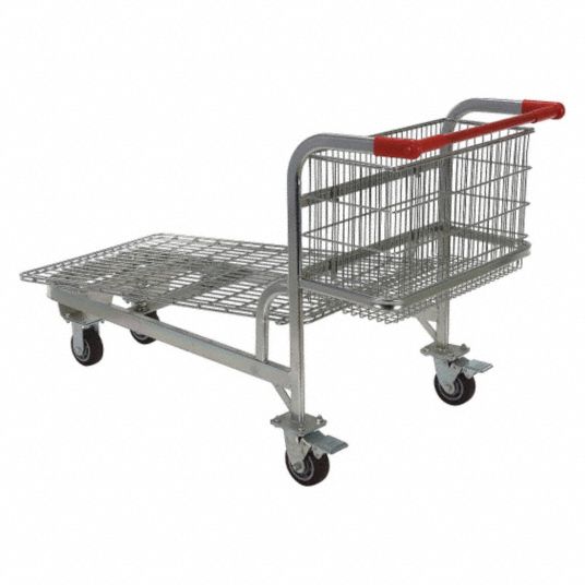 Nestable Platform with Back Basket Shopping Cart, Steel, Platform ...