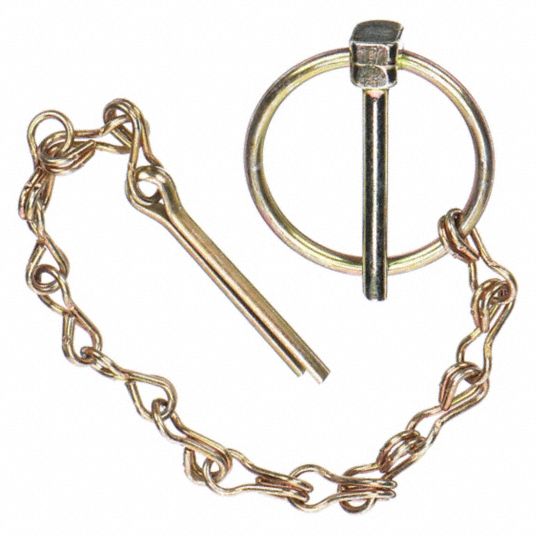 Lynch Pin, With Chain, Steel, C1010 and C1020, Zinc Dichromate, 1/4 in ...