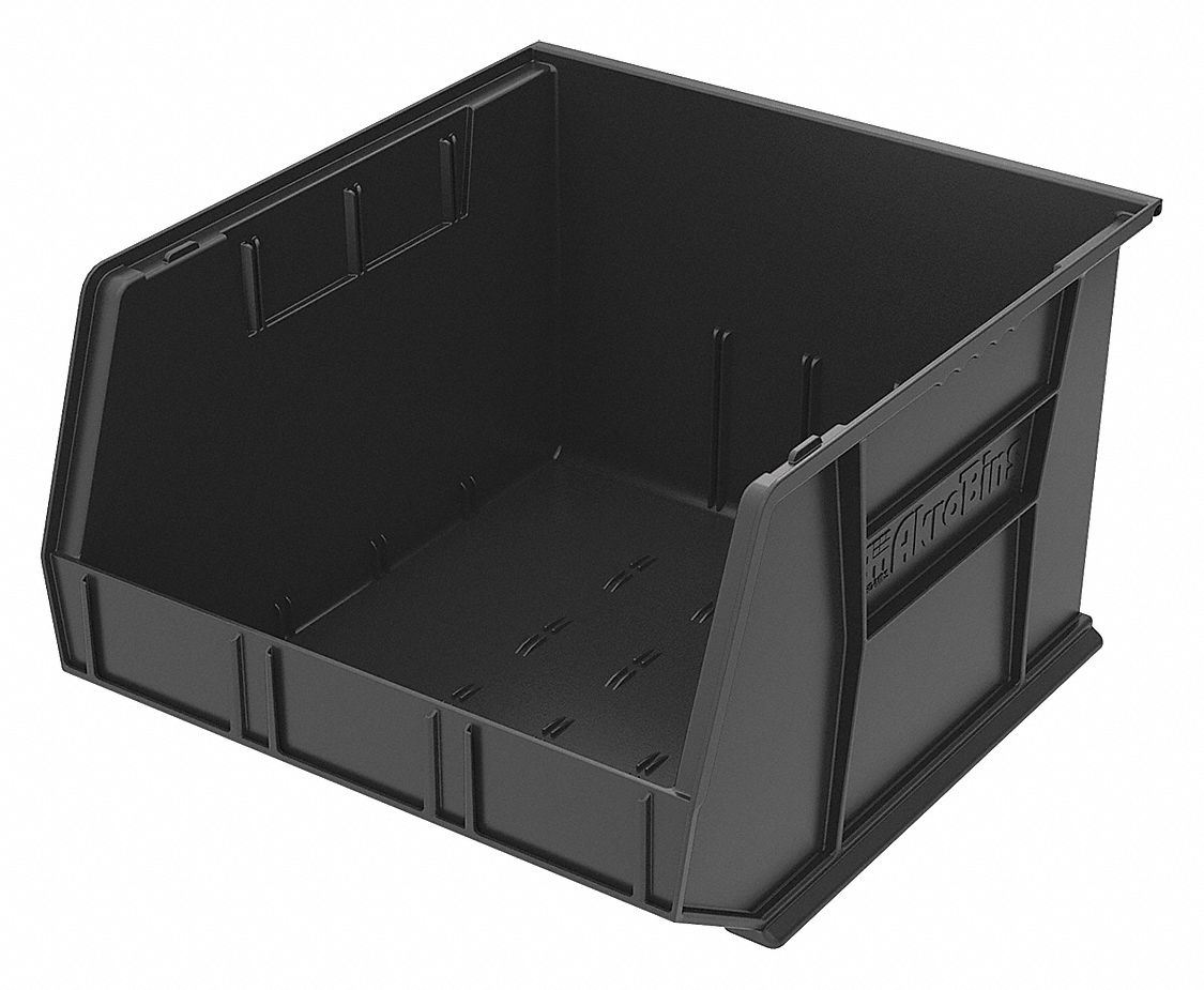 AKRO-MILS Hang and Stack Bin: 16 1/2 in x 18 in x 11 in, Black, Label ...