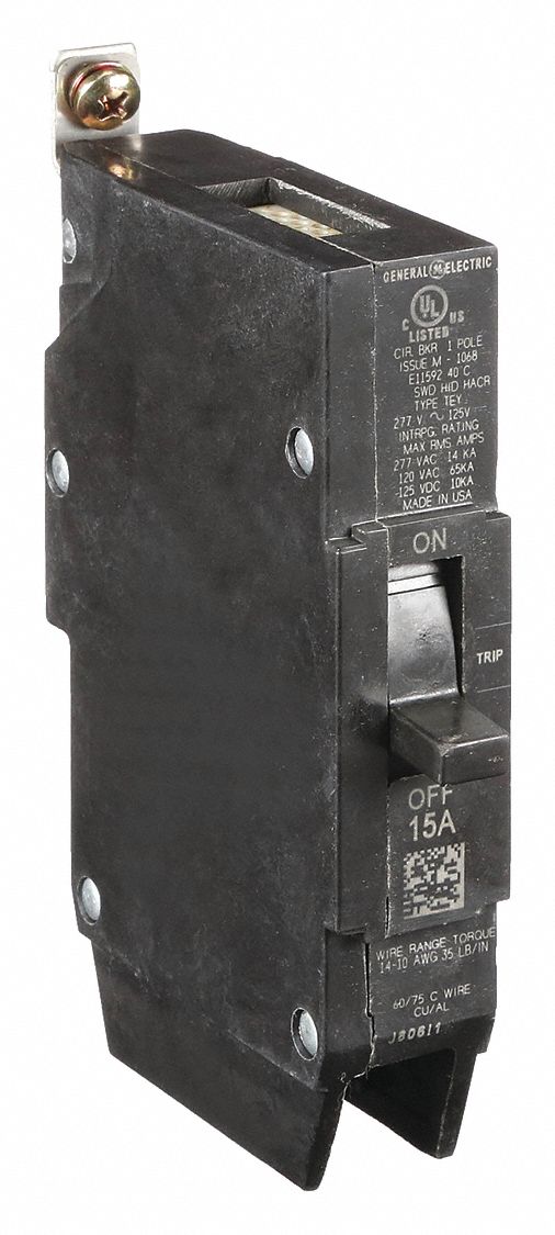 GE MOLDED CASE CIRCUIT BREAKER, 15 AMPS, 14KA AT 277V AC, FIXED, LUG, BOLT ON - Molded Case ...