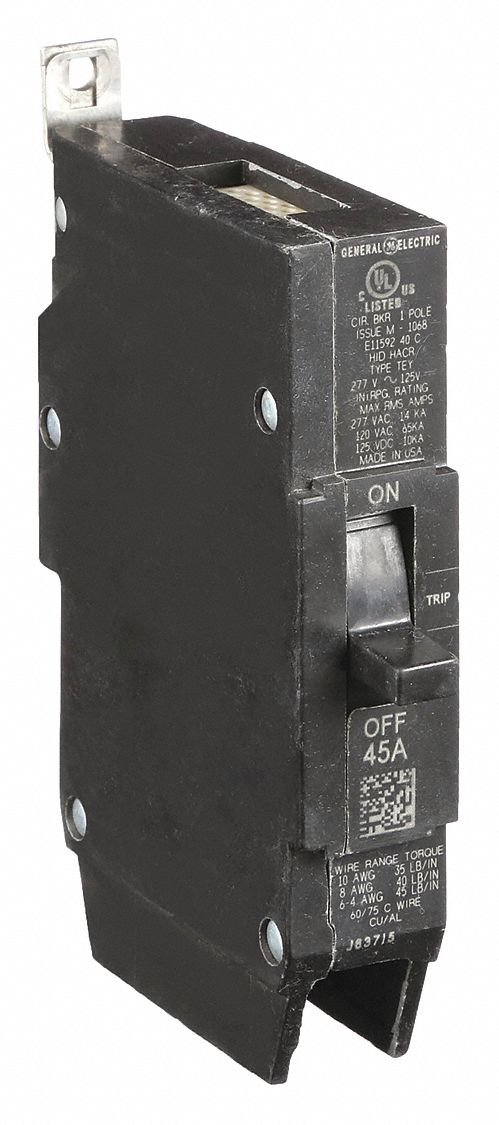 GE, 45 A Amps, 14kA at 277V AC, Molded Case Circuit Breaker - 3HXC6|TEY145 - Grainger