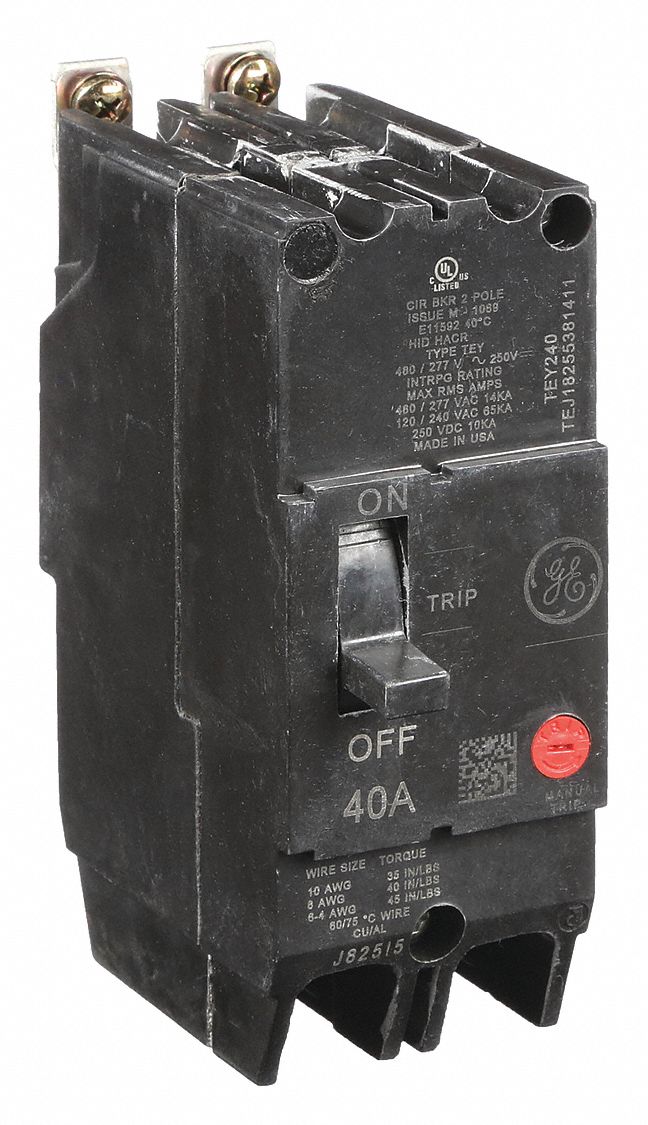 GE, 40 A Amps, 14kA at 277/480V AC, Molded Case Circuit Breaker - 3HXD9|TEY240 - Grainger