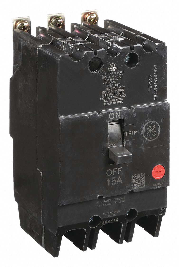 GE, 15 A Amps, 14kA at 277/480V AC, Molded Case Circuit Breaker - 3HXE8|TEY315 - Grainger