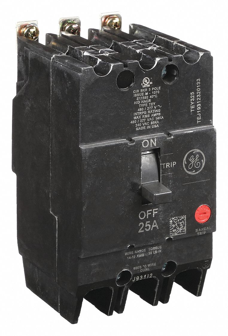 GE, 25 A Amps, 14kA at 277/480V AC, Molded Case Circuit Breaker - 3HXF1|TEY325 - Grainger
