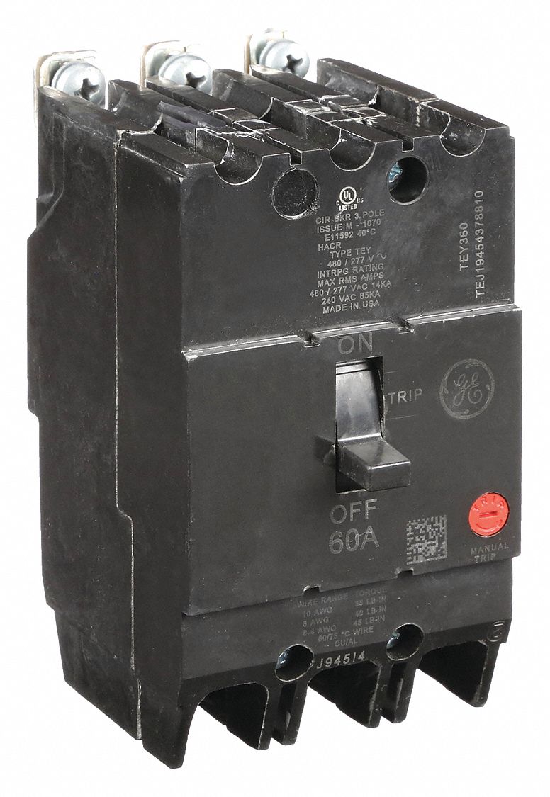 GE, 60 A Amps, 14kA at 277/480V AC, Molded Case Circuit Breaker - 3HXF7|TEY360 - Grainger