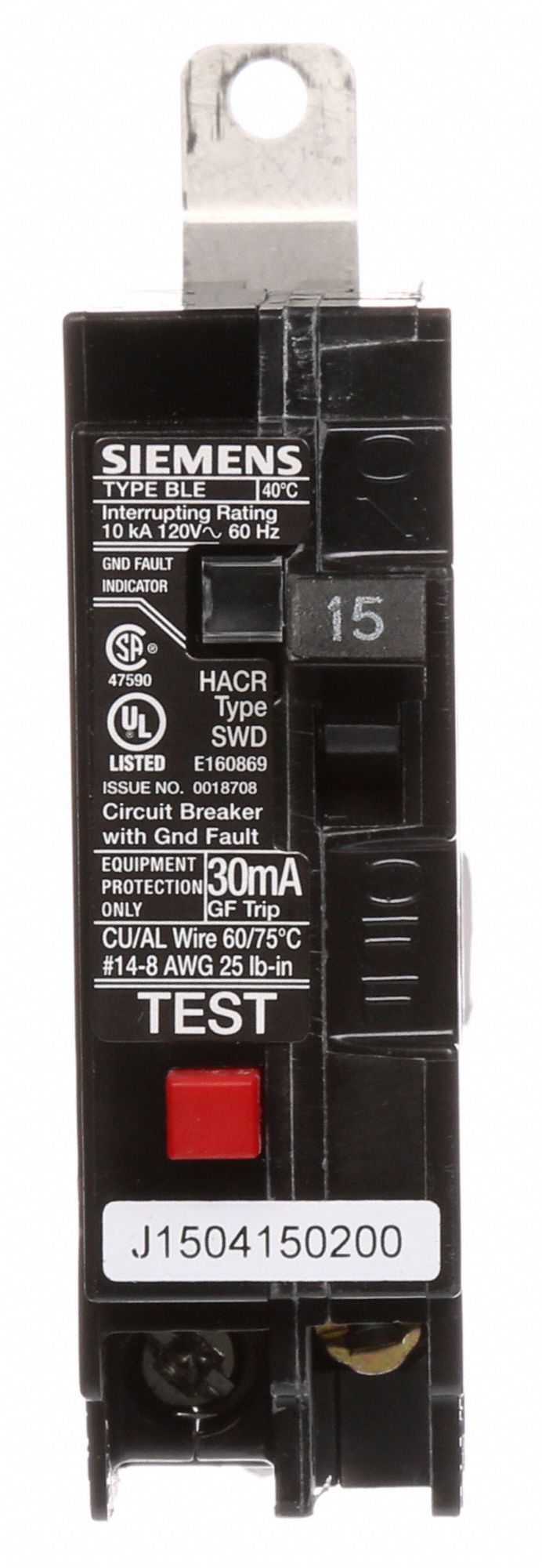 SIEMENS Miniature Circuit Breaker: 15 A Amps, 120V AC, Single Phase, 10kA at 120/240V AC - 3HZL4 ...