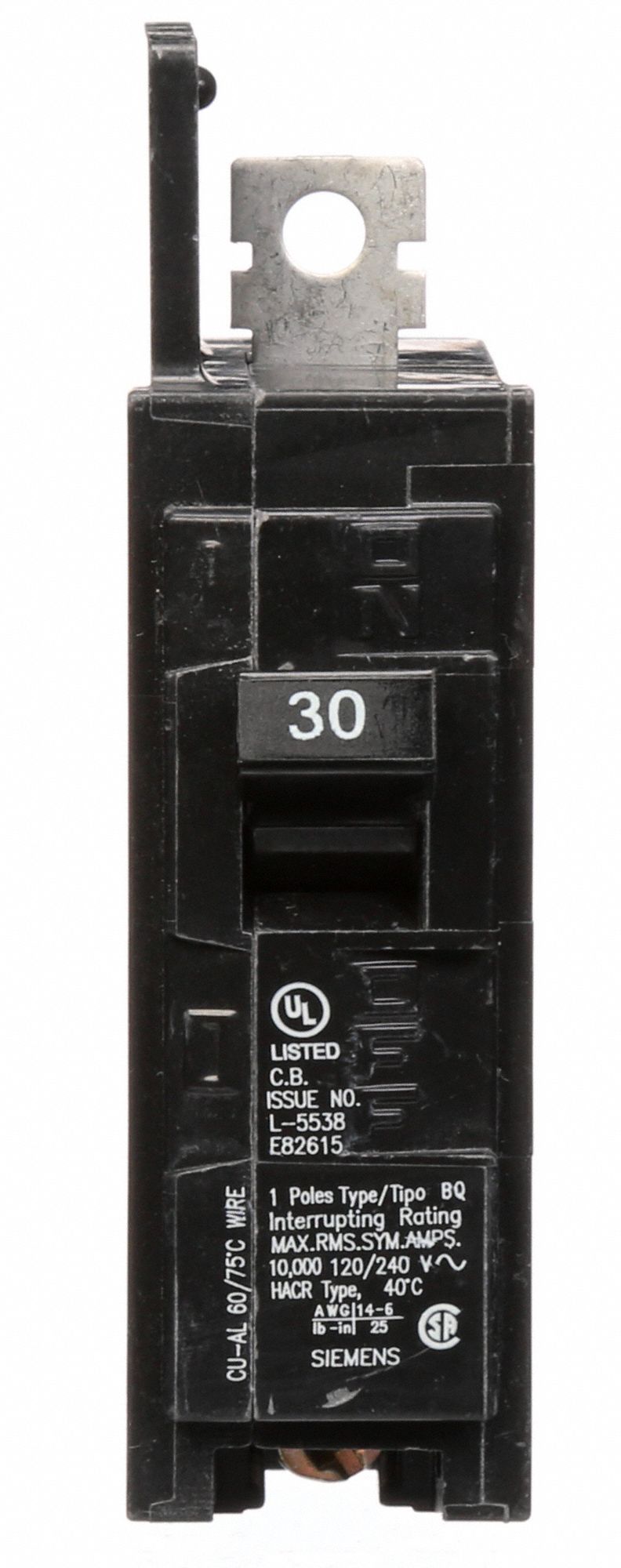 SIEMENS Miniature Circuit Breaker: 30 A Amps, 120V AC, Single Phase ...