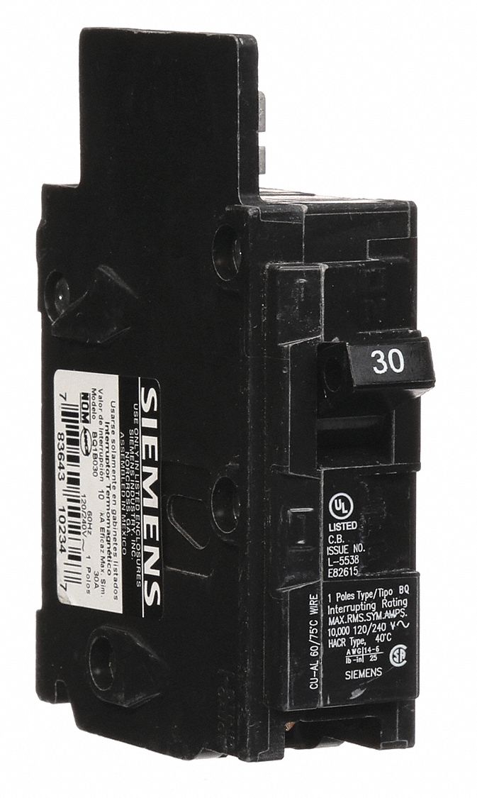SIEMENS Miniature Circuit Breaker: 30 A Amps, 120V AC, Single Phase, 10kA at 120V AC, 1 Poles ...