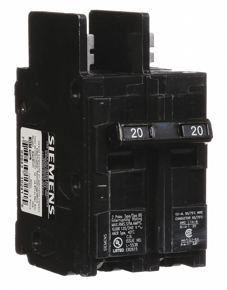 SIEMENS Miniature Circuit Breaker: 20 A Amps, 120/240V AC, Single Phase ...