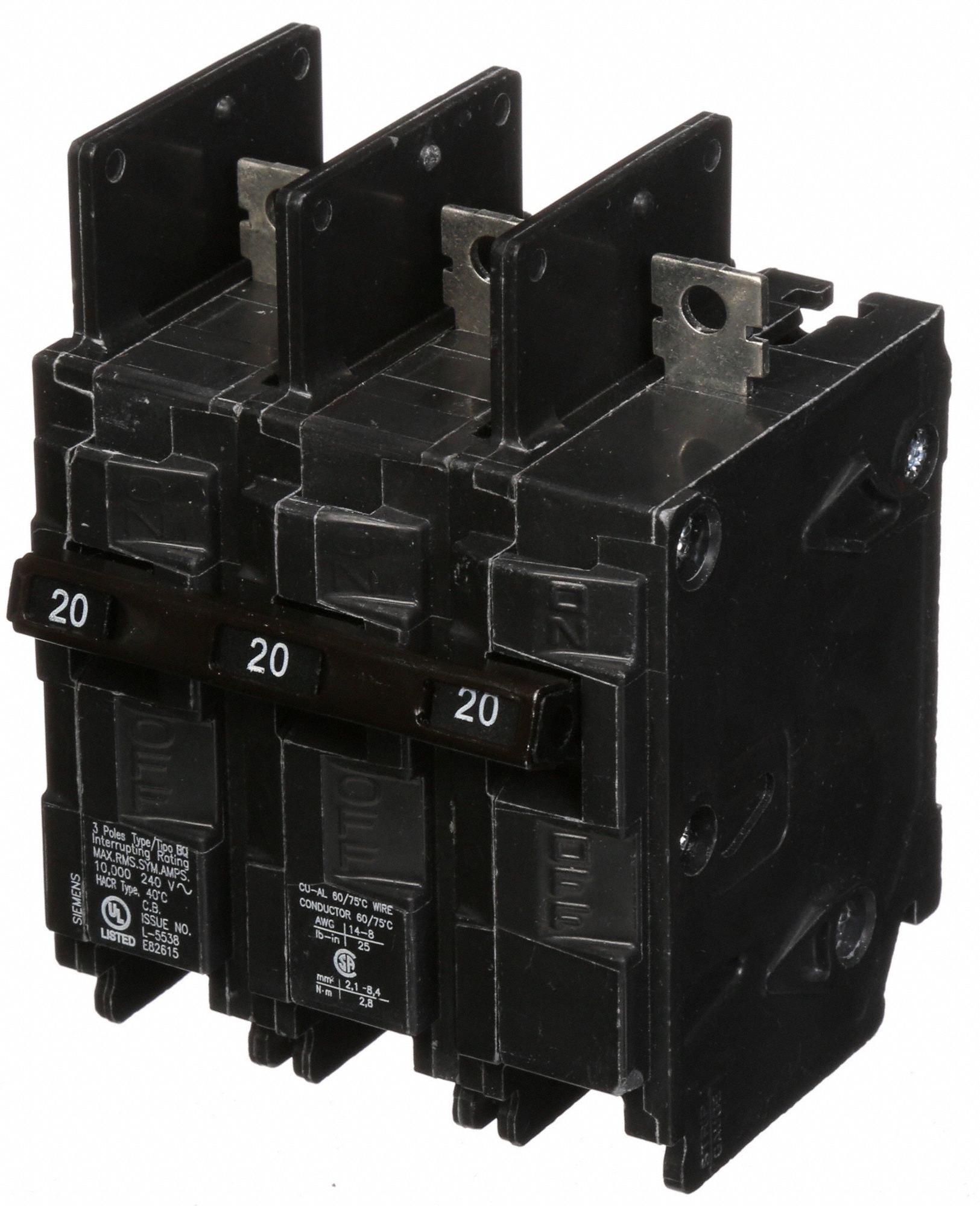SIEMENS Miniature Circuit Breaker: 20 A Amps, 240V AC, Three Phase ...