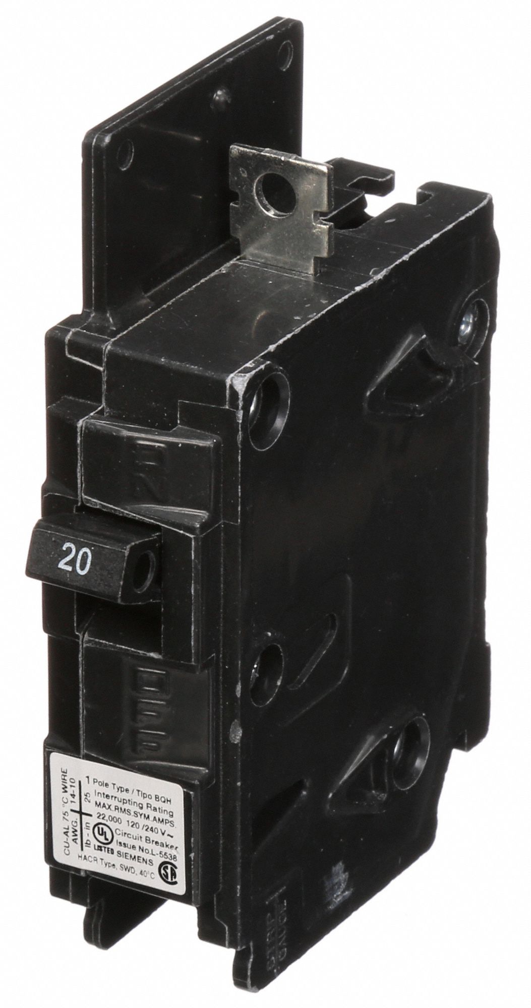 SIEMENS Miniature Circuit Breaker: 20 A Amps, 120V AC, Single Phase ...