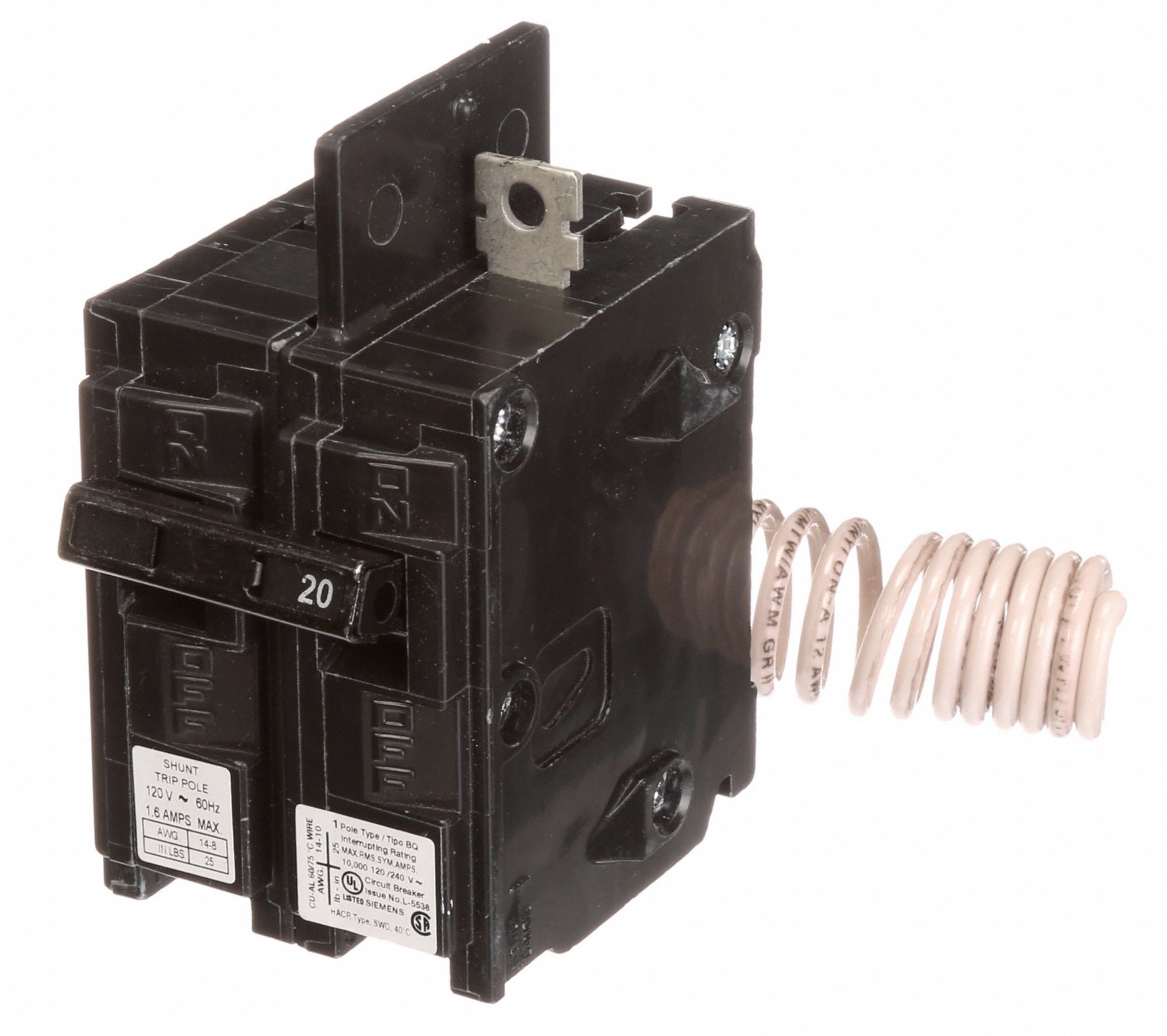 SIEMENS Miniature Circuit Breaker: 20 A Amps, 120V AC, Single Phase, 10kA at 120V AC, 1 Poles ...